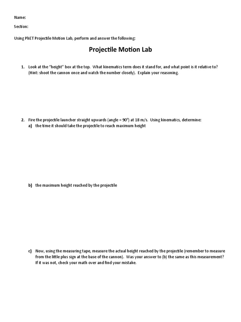 PhET Projectile Motion Lab | PDF | Projectiles | Drag (Physics)