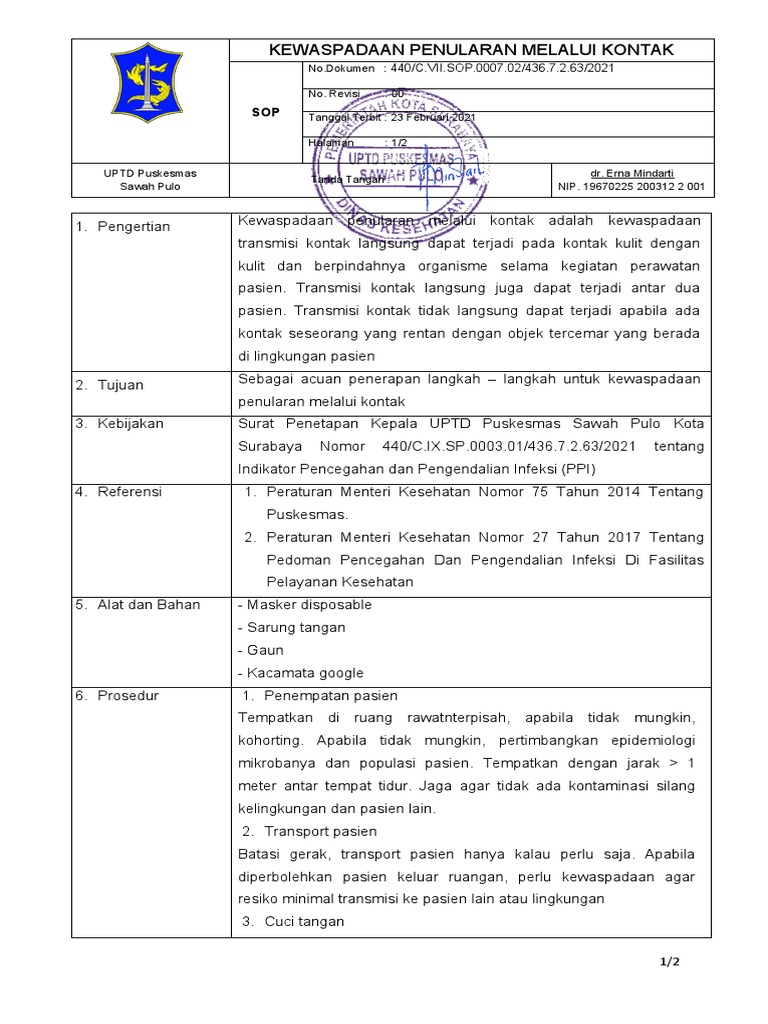 Kewaspadaan Penularan Melalui Kontak | PDF