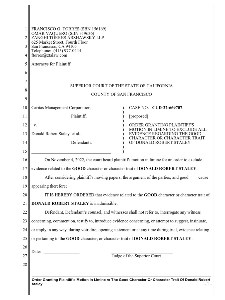 !GOOD Character of Defendant Evidence - Order in Limine | PDF | Motion ... !GOOD Character of Defendant Evidence - Order in Limine | PDF | Motion ...