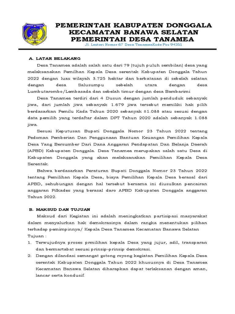 Proposal Bantuan Keuangan Pilkades 2022 | PDF