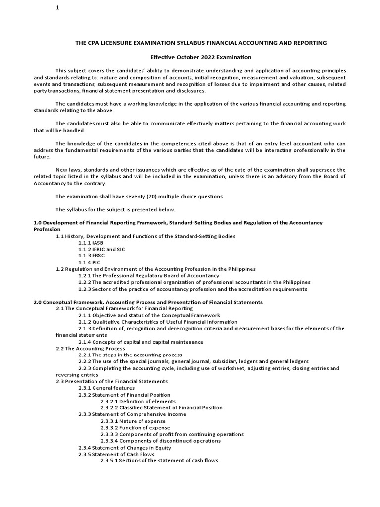The Cpa Licensure Examination Syllabus Financial Accounting and ...