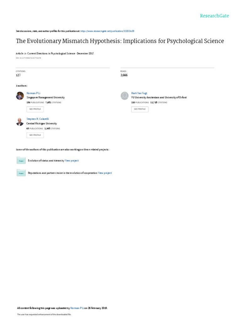 Li, Norman, Van Vugt & Colarelli, S. The Evolutionary Mismatch ...