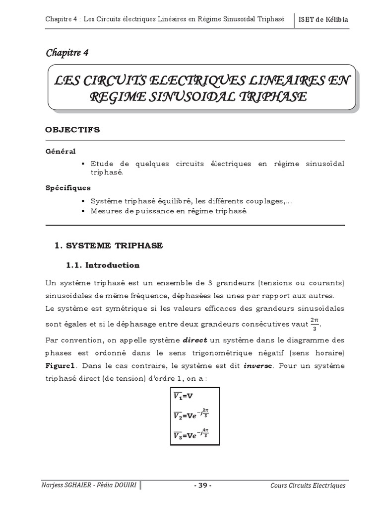 Chapitre 4 Les Circuits Electriques Lineaires en Regime Sinusoidal Triphase | PDF