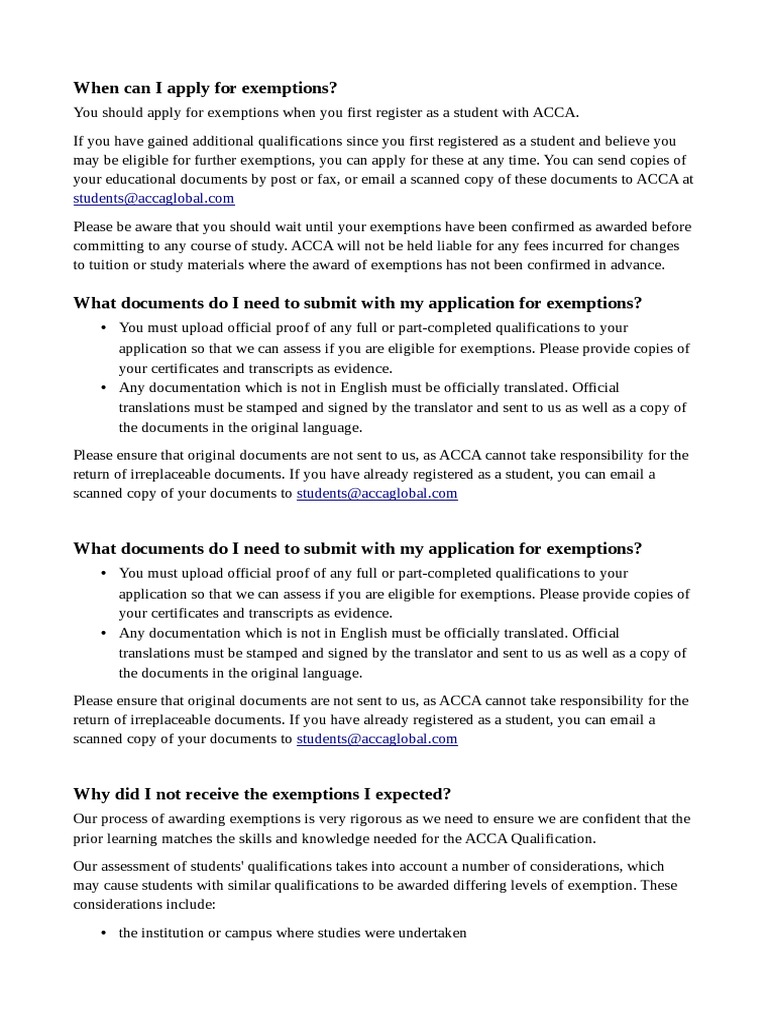 ACCA Exemption Application Guide | PDF