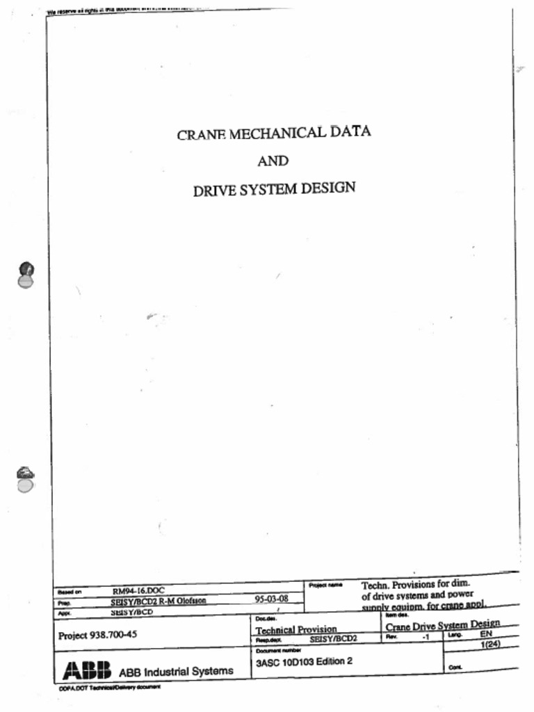 (Manual) - Crane Mecanhical Data and Drive System Design - ABB | PDF