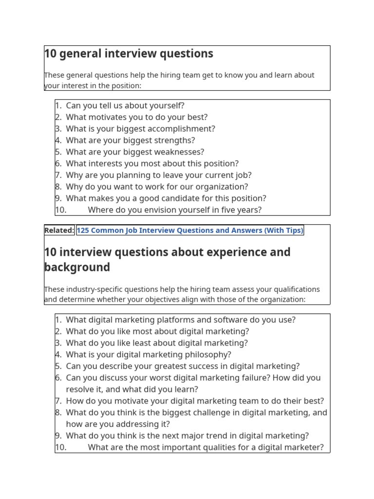 10 General Interview Questions | PDF | Digital Marketing | Marketing Communications