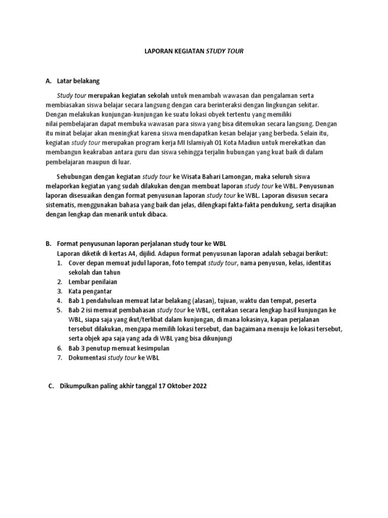 Laporan Kegiatan Study Tour | PDF | Perjalanan