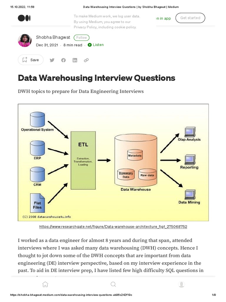 Data Warehousing Interview Questions - by Shobha Bhagwat - Medium | PDF | Data Warehouse ...