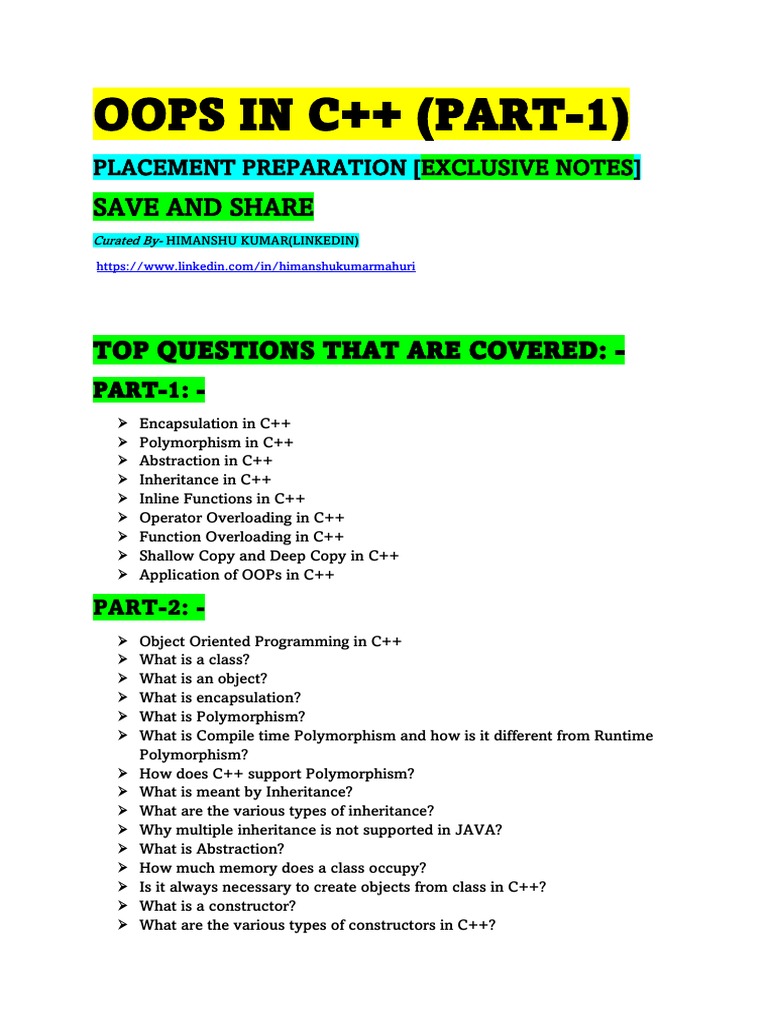 OOPs in C++ | PDF | Inheritance (Object Oriented Programming) | Class (Computer Programming)