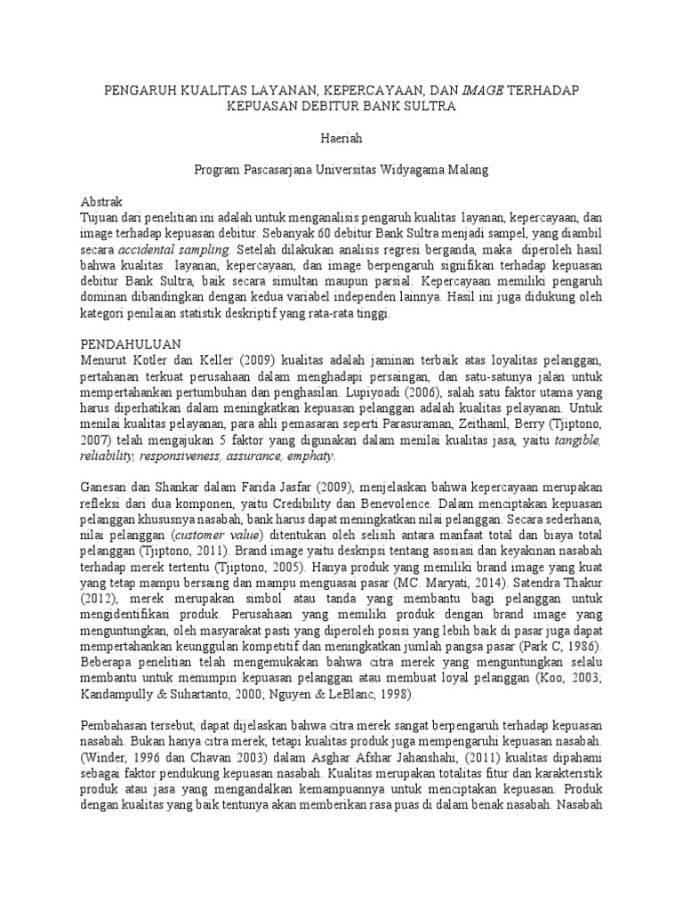 Pengaruh Layanan & Kepercayaan Terhadap Kepuasan Debitur Bank Sultra | PDF