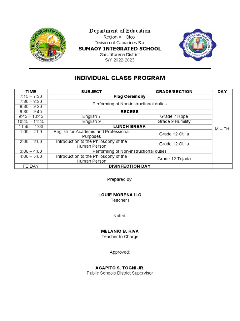 Individual Class Program 2022_054449 | PDF