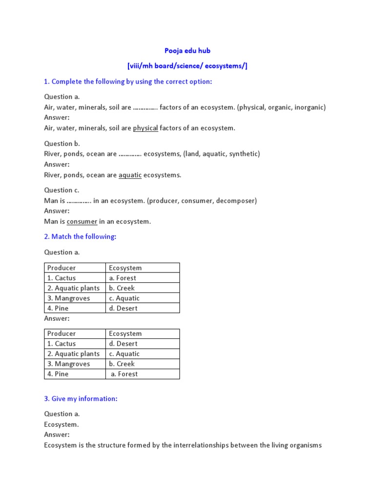 Ecosystem Class 8 | PDF