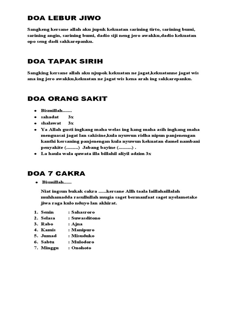 Doa dan Gerakan Lebur Jiwo | PDF | Pengembangan Diri | Kesehatan Holistik