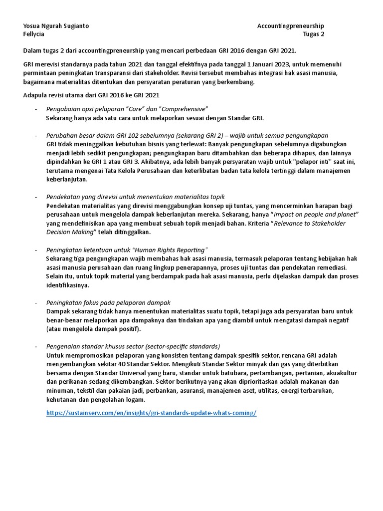 Perbedaan Dan Pengembangan GRI 2016 Dengan GRI 2021 | PDF