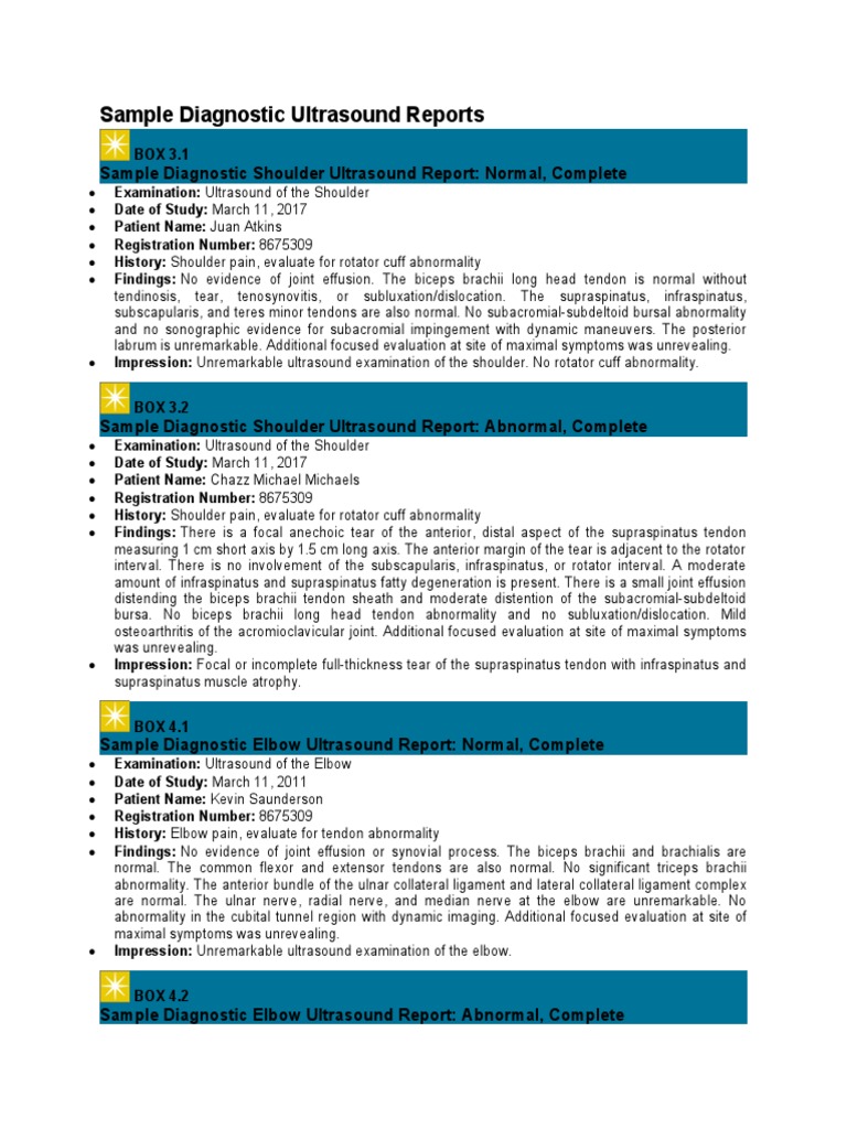 Sample Diagnostic Ultrasound Reports | PDF