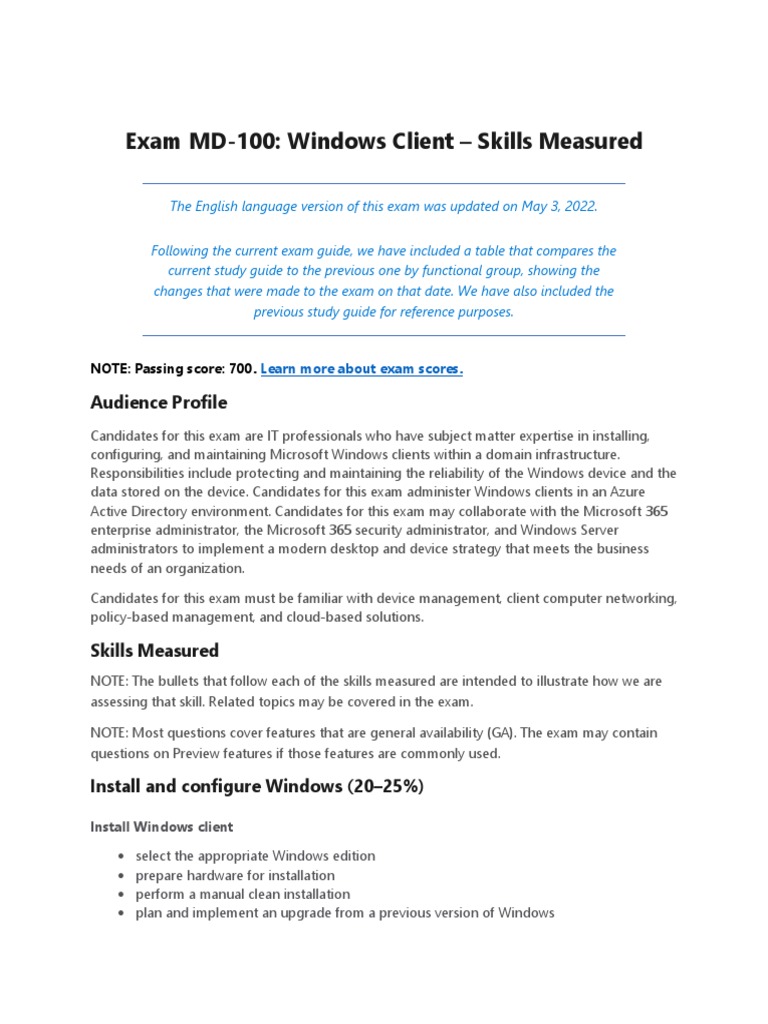Exam MD 100 Windows Client-Skills Measured | PDF | Group Policy ...