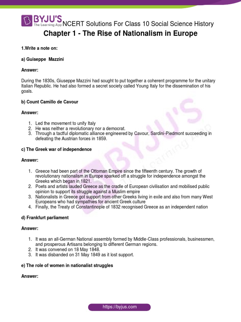 NCERT Solutions Class 10 Social Science History Chapter 1 Rise of Nationalism in Europe | PDF ...