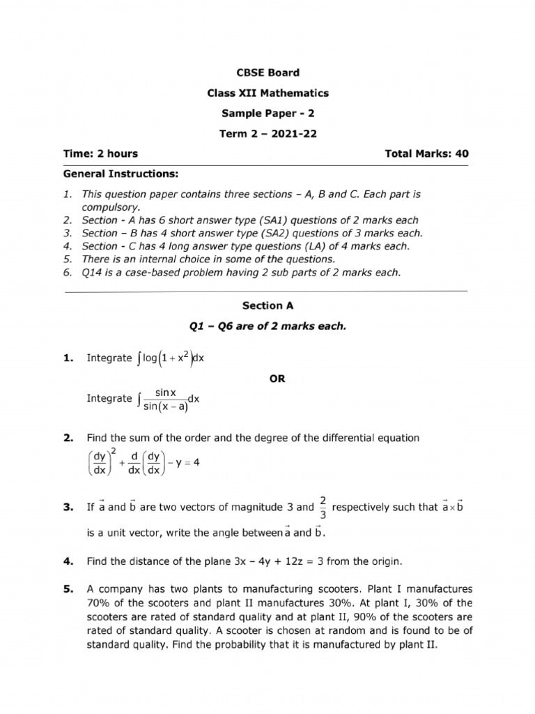 Sample Paper 2 | PDF