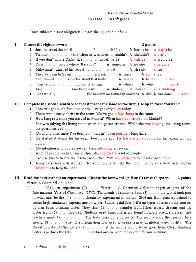 Student Water Quality Experiment: An Analysis of an 8th Grade Science ...