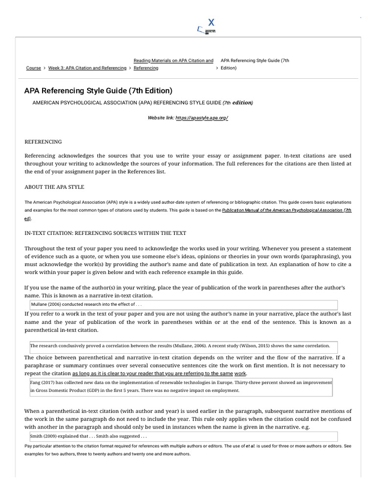 APA Referencing Style Guide (7th Edition) - Reading Materials On APA ...