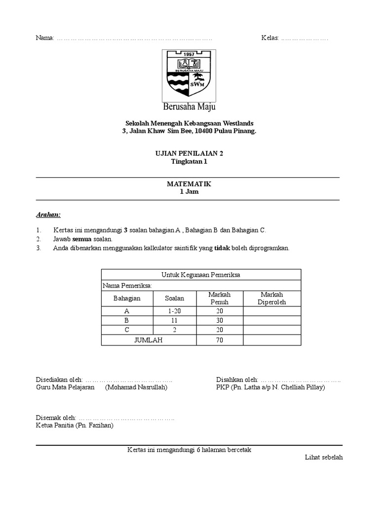 Template Muka Depan Kertas Peperiksaan 2021 | PDF