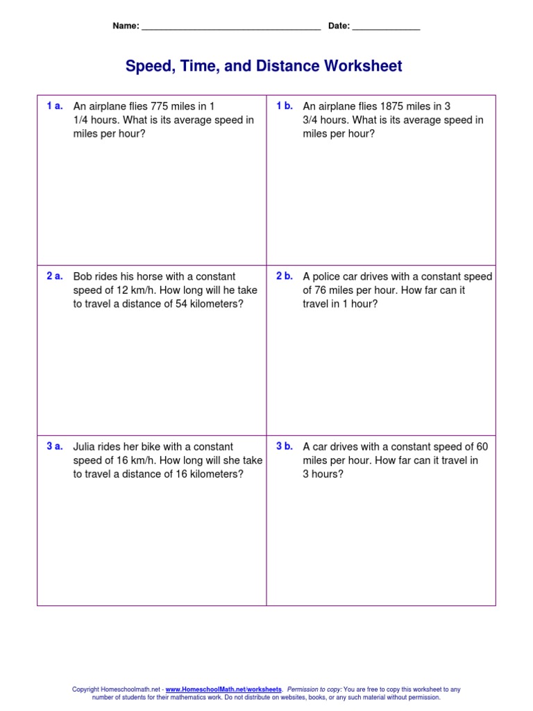 Speed Time Distance Worksheet | PDF | Speed | Quantity