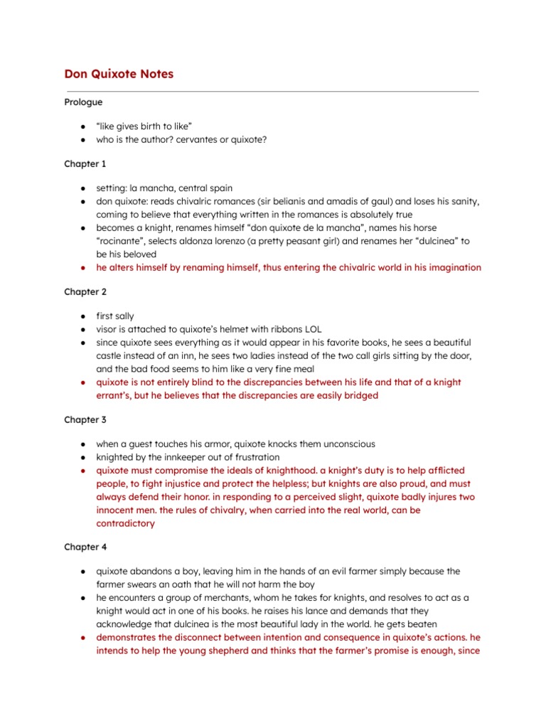 Don Quixote Notes | Download Free PDF | Don Quixote