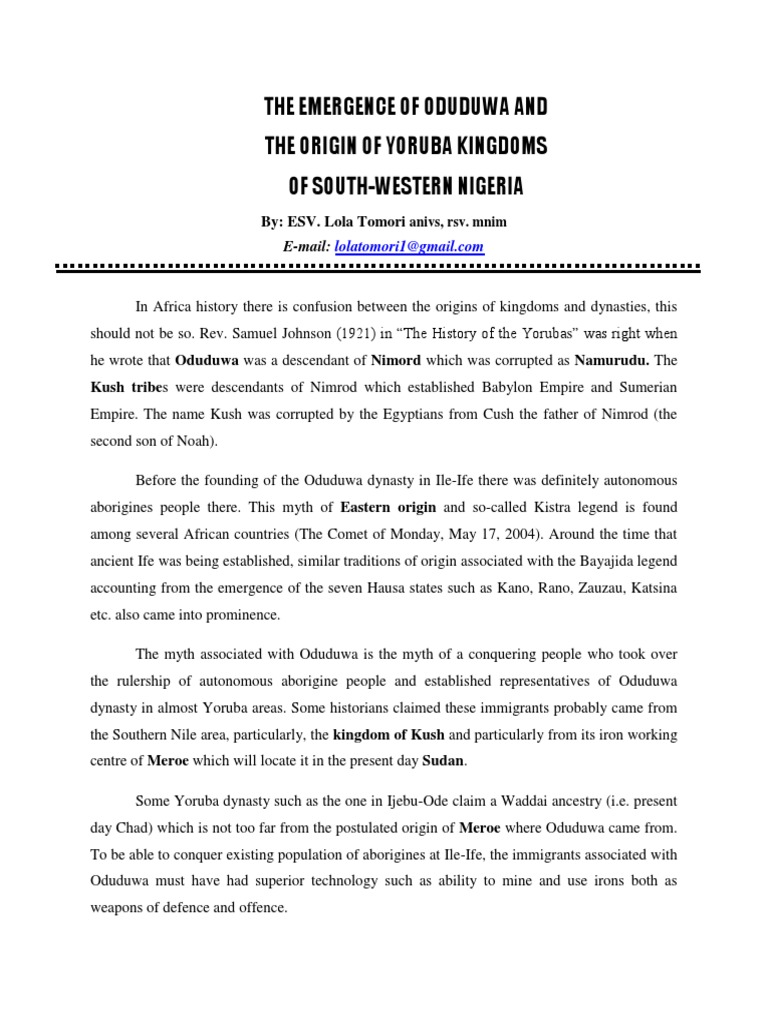 The Emergence of Oduduwa and The Origin of Yoruba Kingdoms of South ...