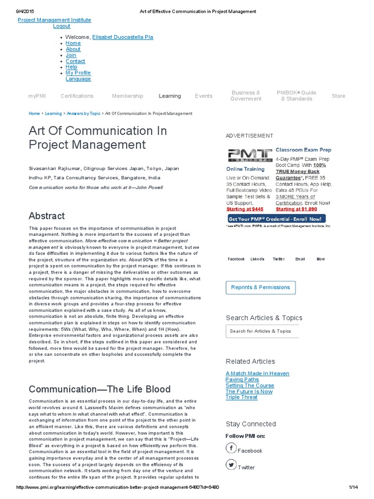 Art of Effective Communication in Project Management | PDF ...