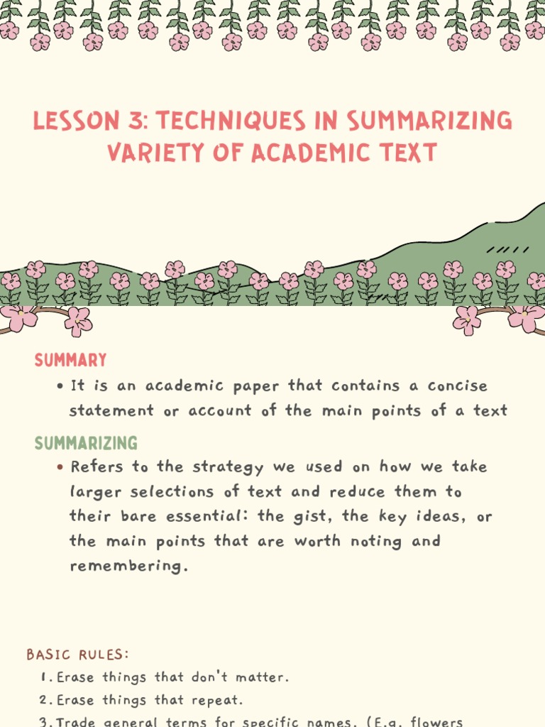 Lesson 3 Techniques in Summarizing Variety of Academic Text | PDF ...