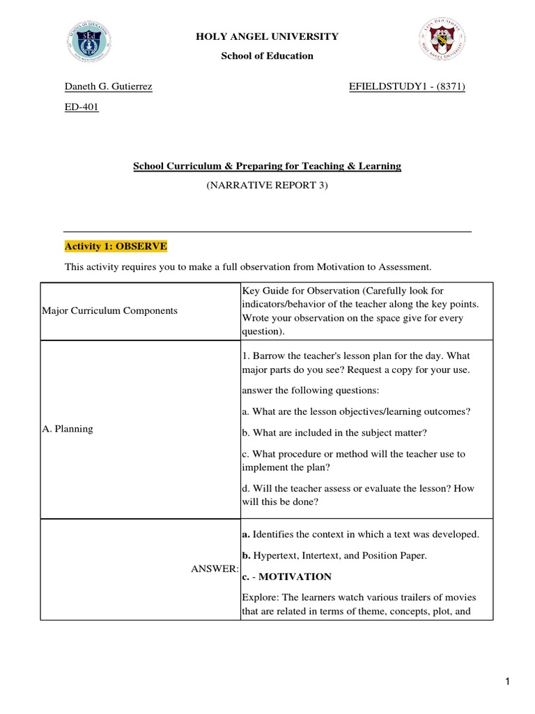 .School Curriculum & Preparing For Teaching & Learning | PDF | Learning ...