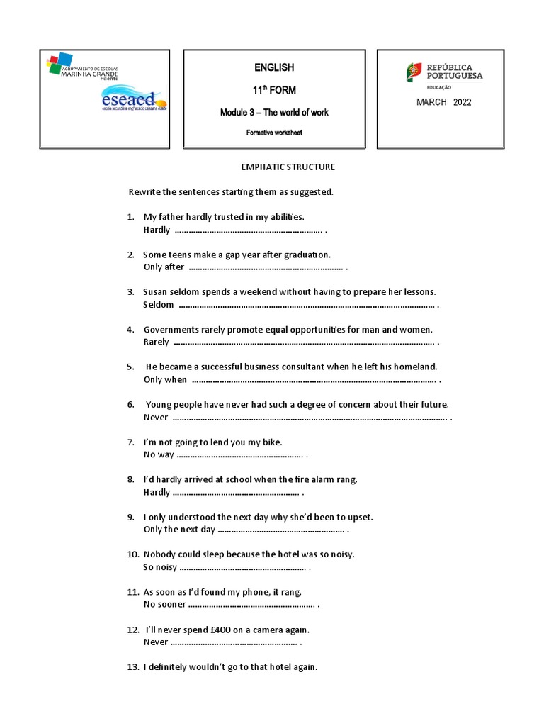 Emphatic Structures Worksheet | PDF