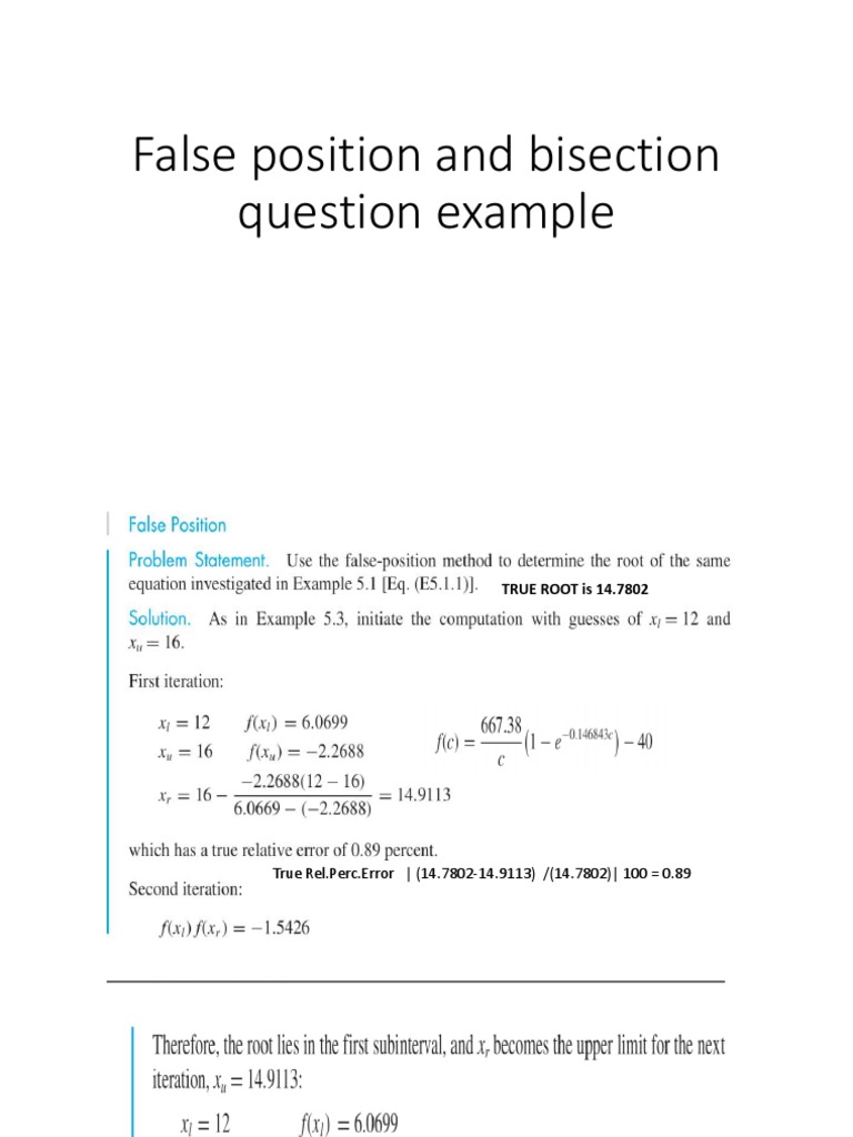 False Position and Bisection Question Example | PDF
