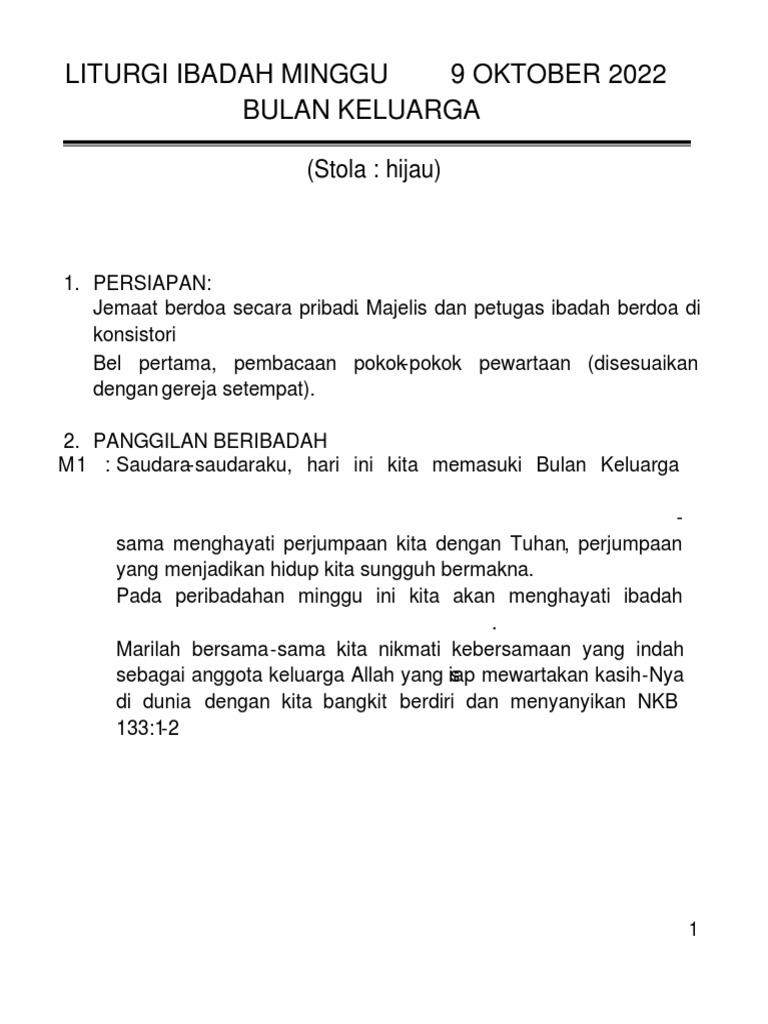 Liturgi Ibadah Minggu 9 Oktober 2022 | PDF | Kajian Bahasa Asing