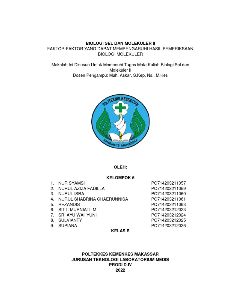 Kelompok 5 Kelas B - Faktor-Faktor Yang Mempengaruhi Pemeriksaan Biologi Molekuler | PDF | Sains ...
