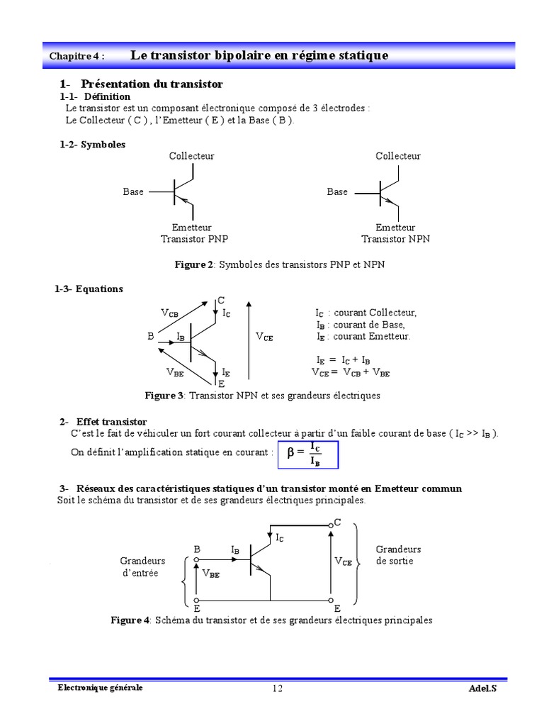 Transistor Bipolaire : Fonctionnement et Caractéristiques | PDF ...