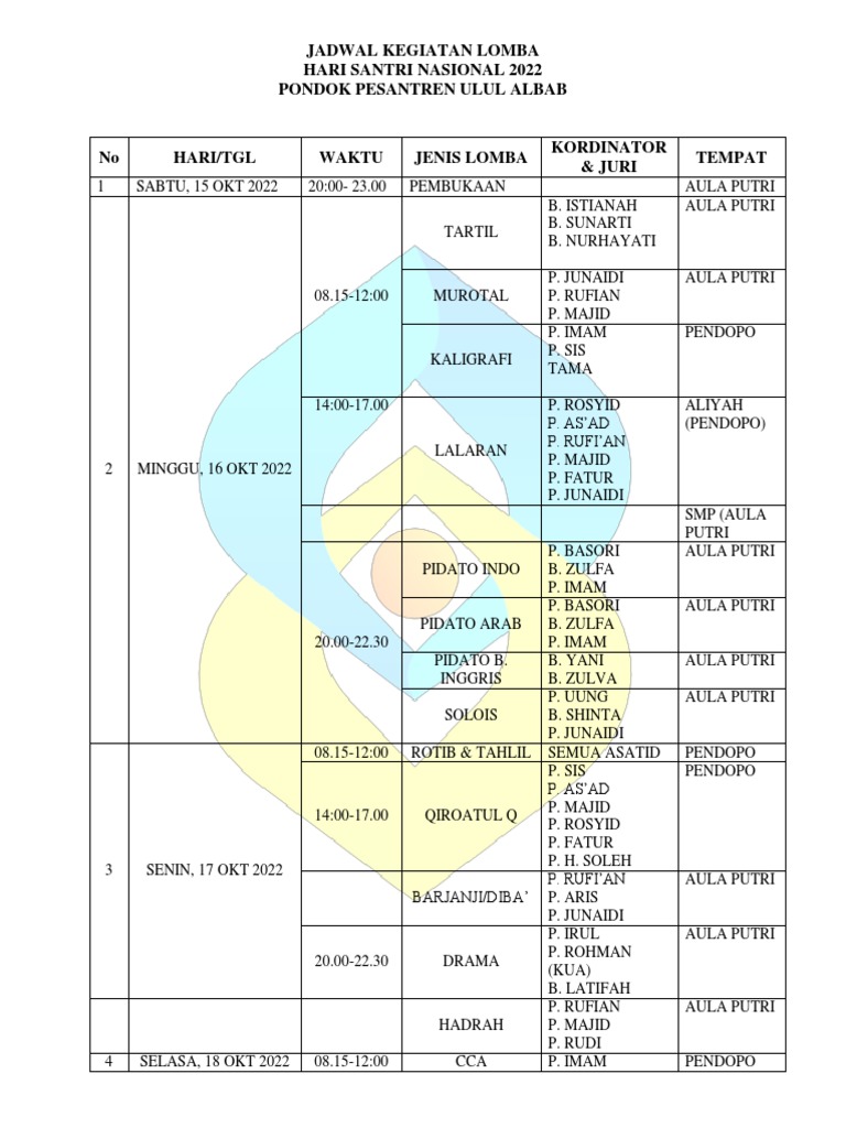 Jadwal Kegiatan Lomba HSN 2022 | PDF