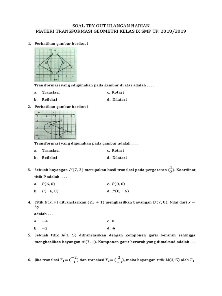 Soal Transformasi Geometri Kelas 9 SMP | PDF