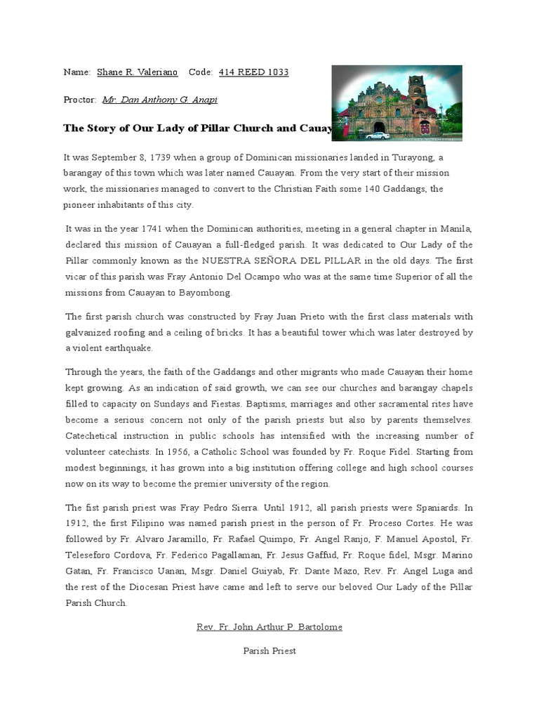 The Story of Our Lady of Pillar Church and Cauayan City | PDF | Priest ...