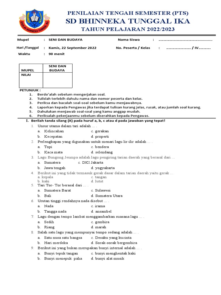 Soal PTS SMT 1 SBD | PDF