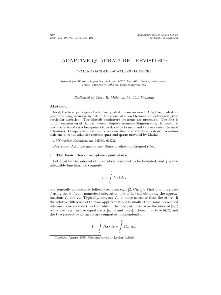 Adaptive Quadrature Revisited Pdf Function Mathematics Integral