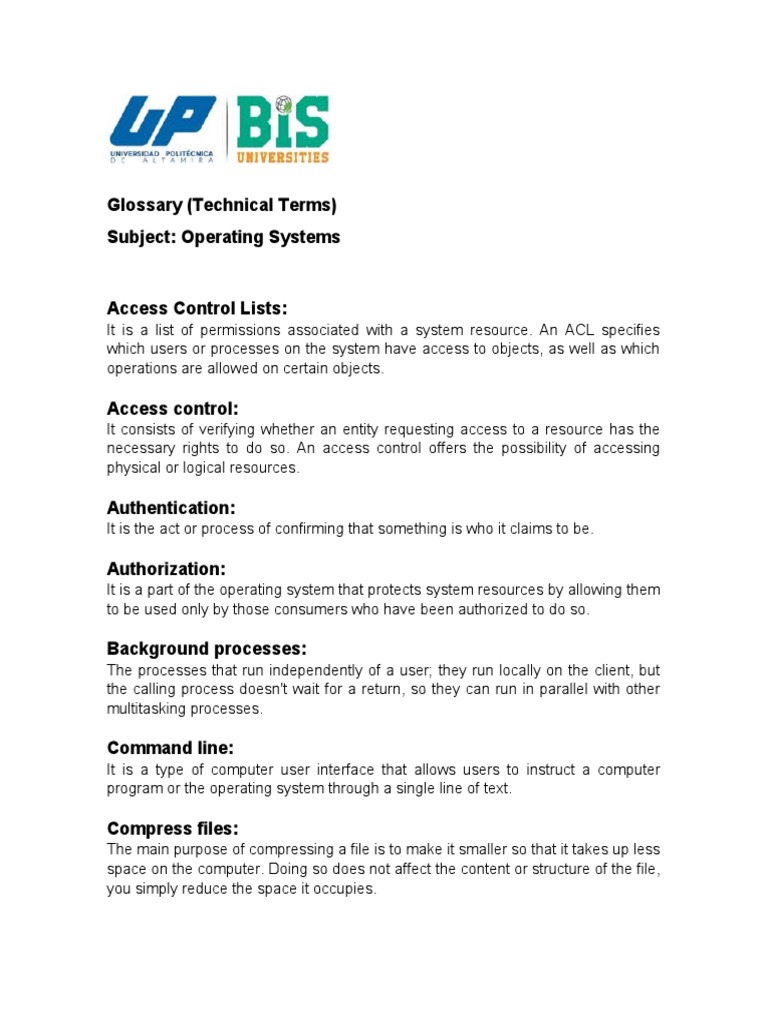 Operating Systems Glossary Terms | PDF | Operating System | Computer ...