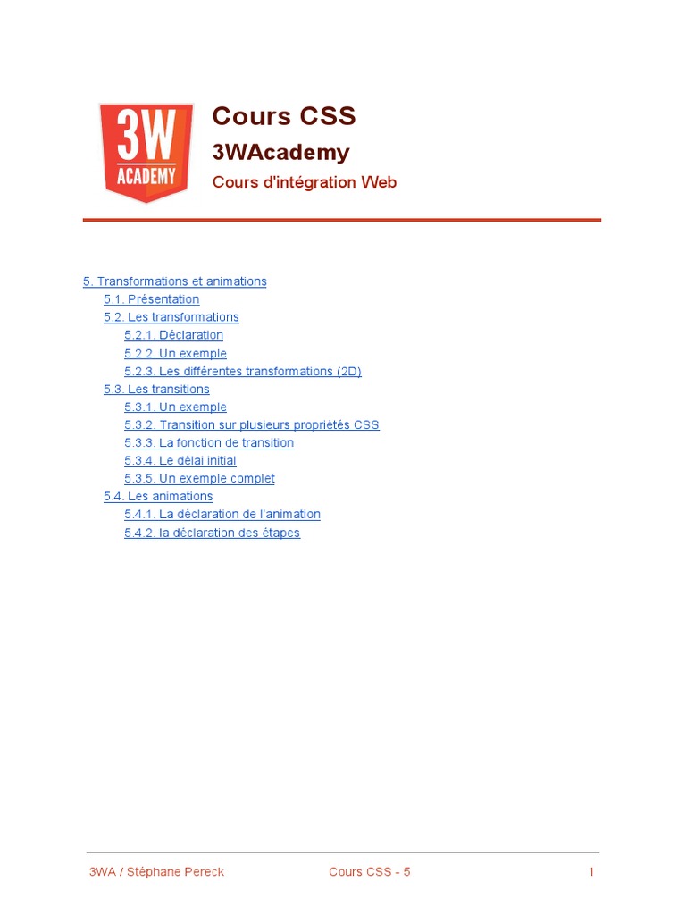 Cours Css 5 Transformations Et Animations Pdf Html Informatique