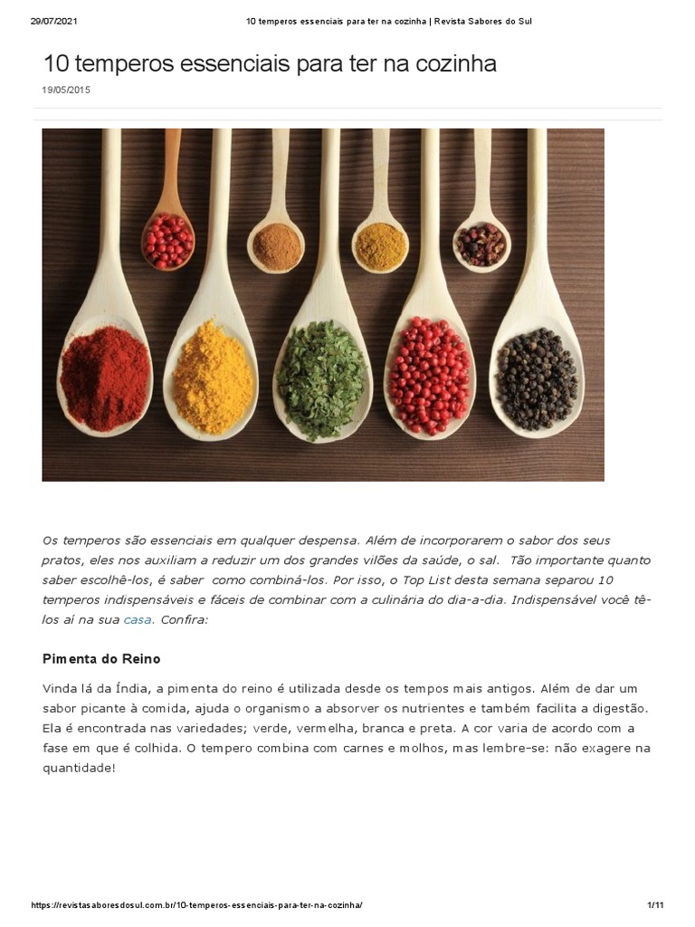 10 Temperos Essenciais para Ter Na Cozinha - Revista Sabores Do Sul ...