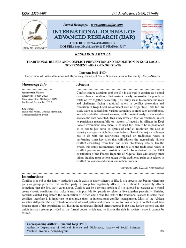 Traditional Rulers and Conflict Prevention and Resolution in Kogi Local ...