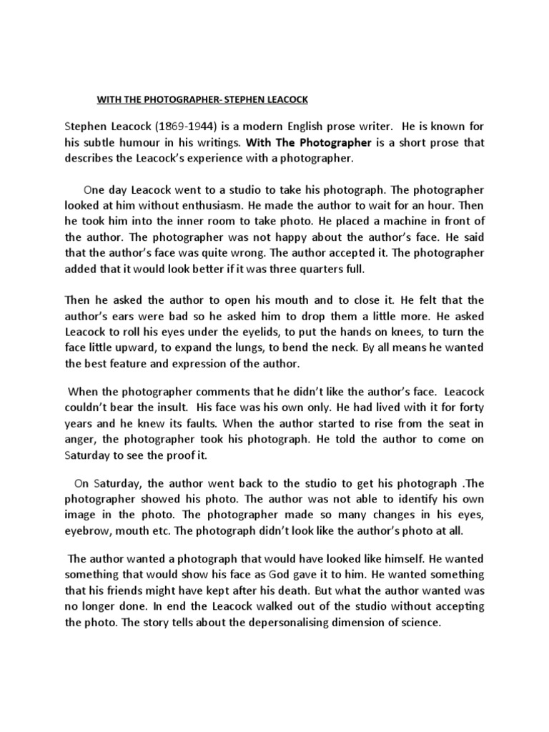 Leacock's Experience with a Photographer | PDF