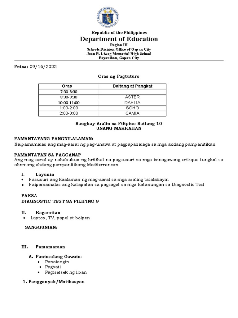 Q1 Fil Week 4 Diagnostic | PDF