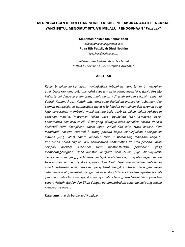 Artikel Kajian Tindakan Adab Bercakap | PDF