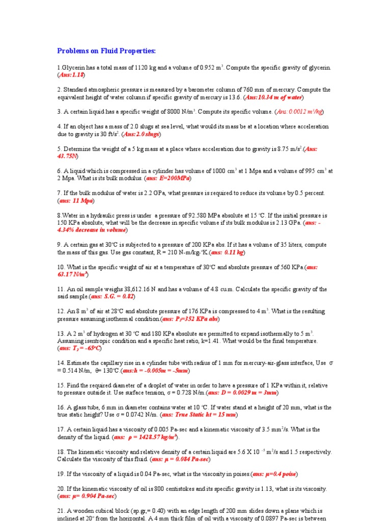 Fluid Properties and Calculations Guide | PDF | Pressure | Viscosity