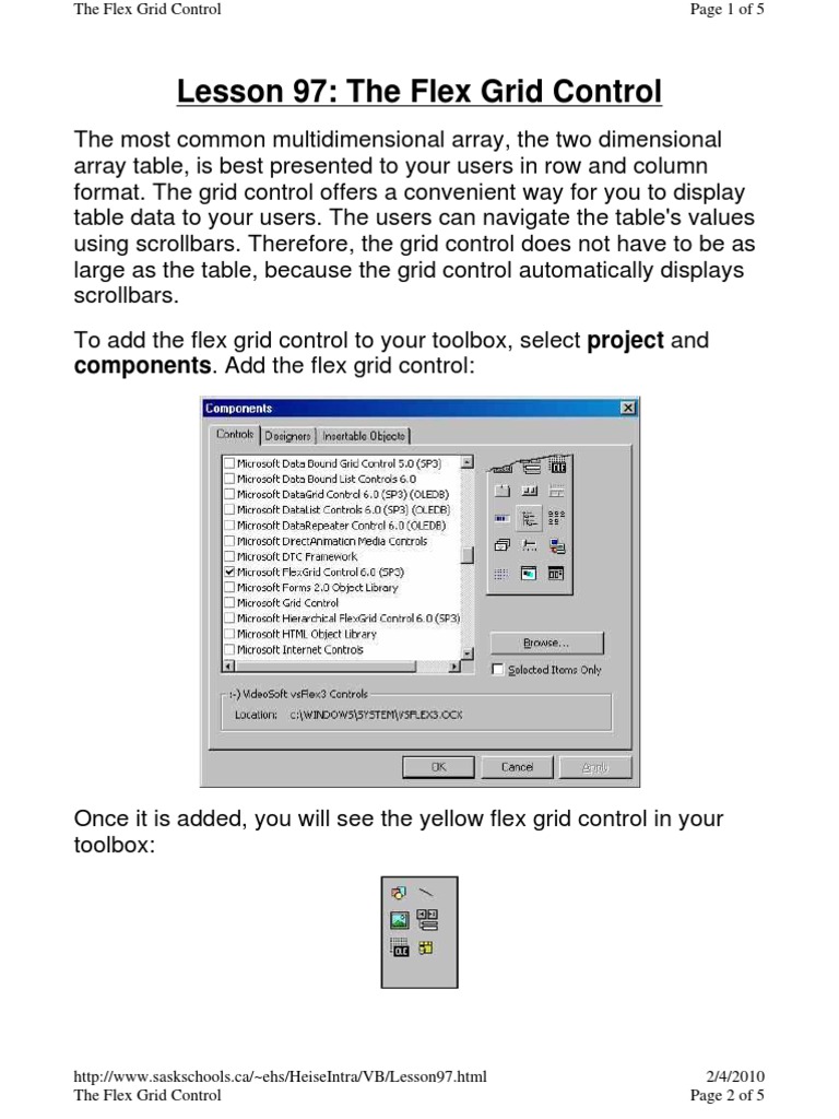 Components. Add The Flex Grid Control | PDF | Subroutine | Array Data Structure